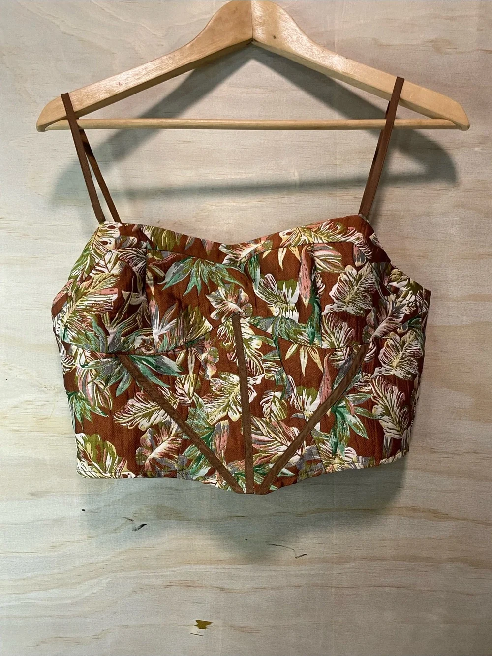 Cider | Tops | Cider Brown Tropical Leaf Bustier Crop Top | Poshmark